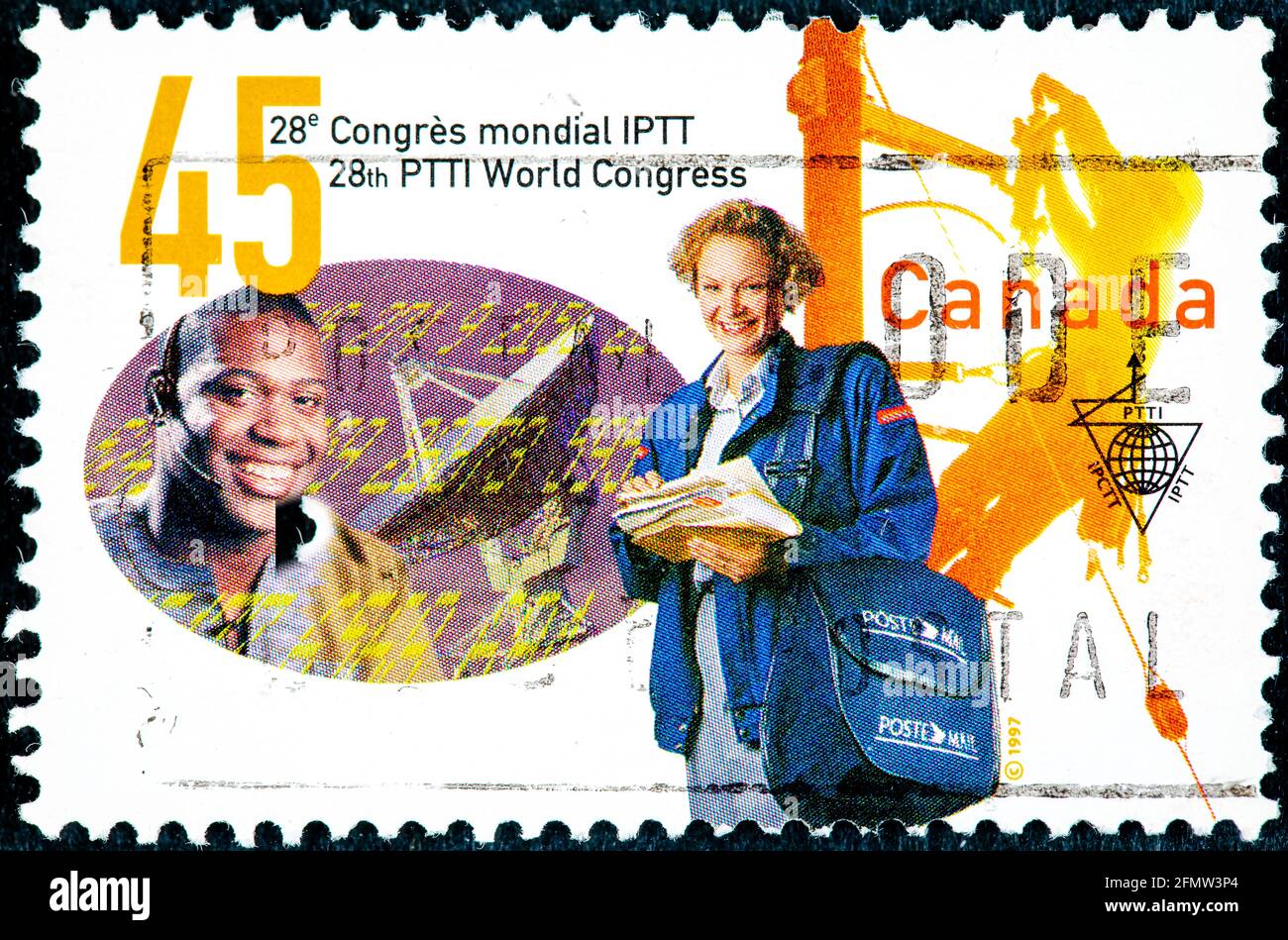 Canada - Circa 1997: a stamp printed in Chile shows a postal service ...