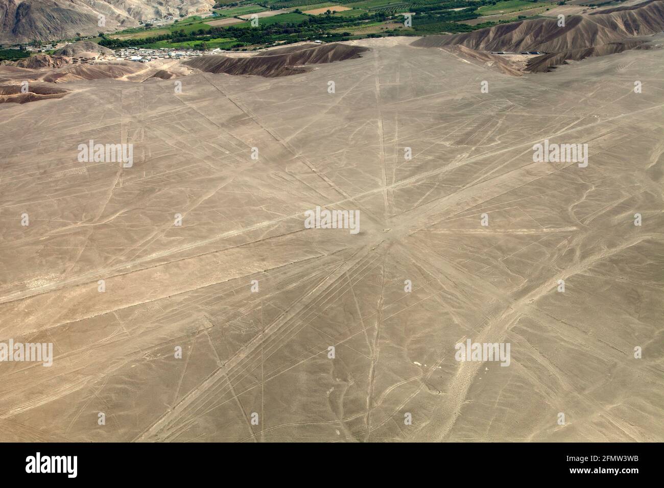 Nazca or Nasca mysterious lines and geoglyphs aerial view, landmark in ...