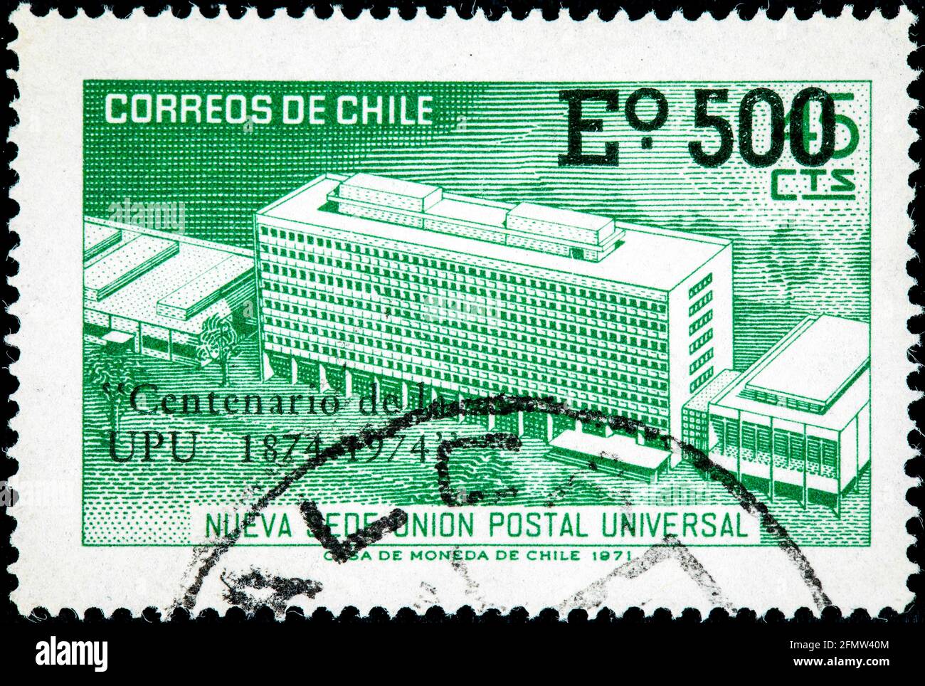 Chile - CIRCA 1971: a stamp printed in Chile shows the new headquarters ...