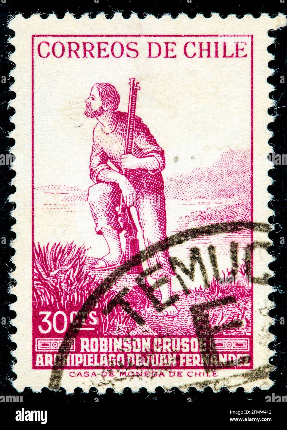 Chile - Circa 1965: a stamp printed in Chile shows Robinson Crusoe ...