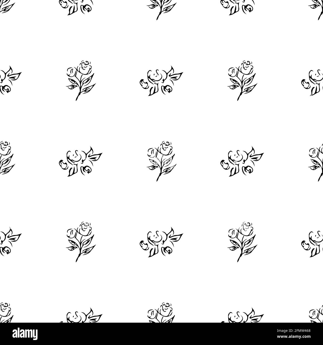Doodle simple vector seamless pattern of hand-drawn peonies. Seamless ...