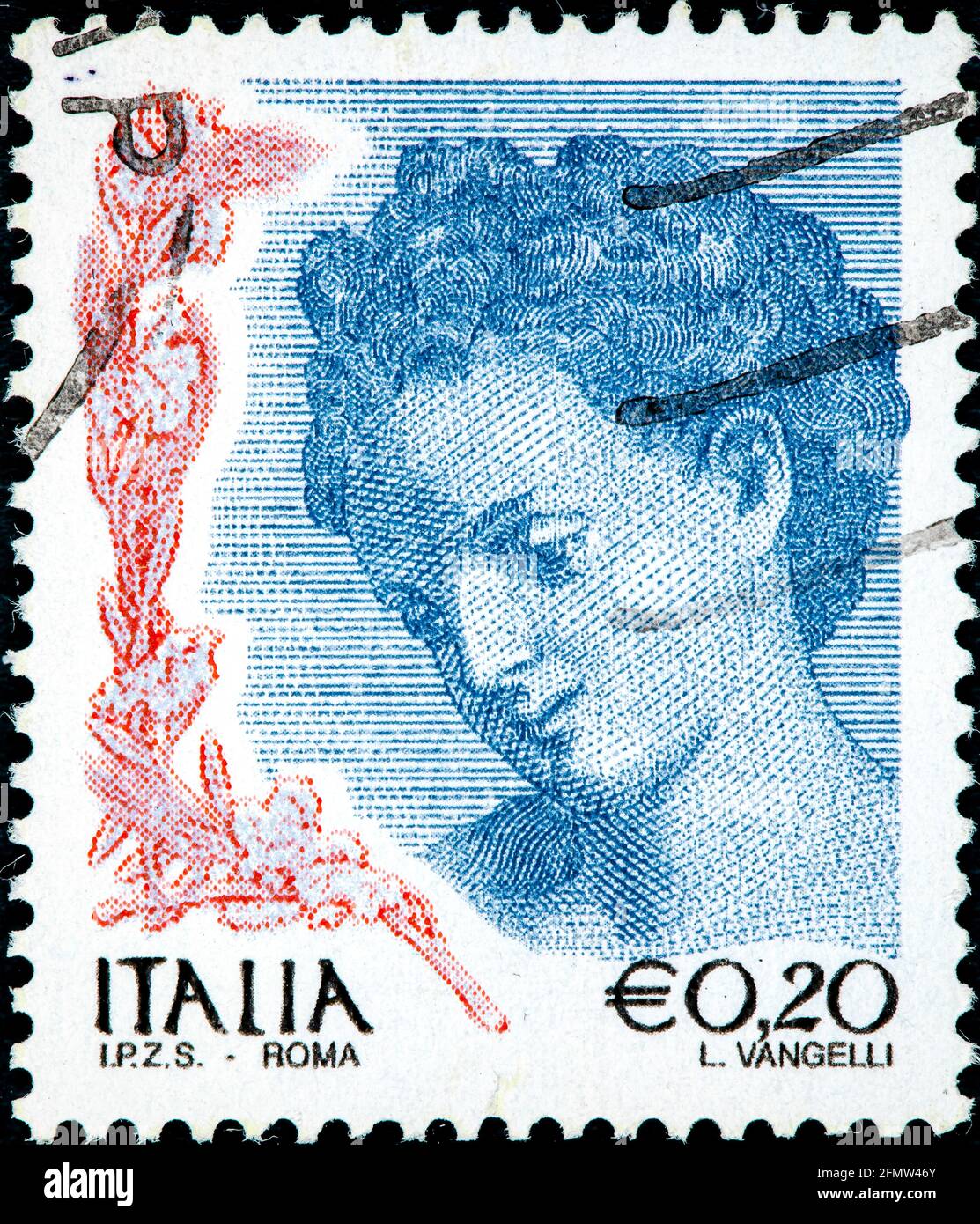 ITALY - CIRCA 2002: stamp printed in Italy shows portrait of Danae by ...