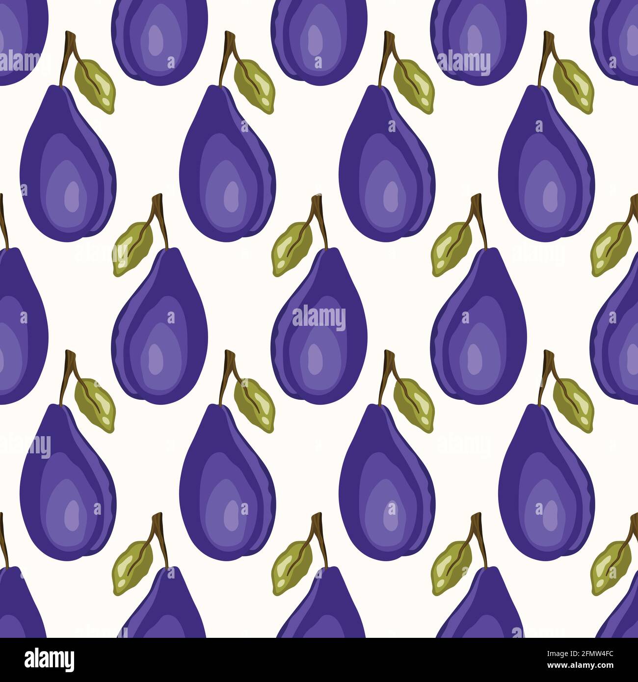 Seamless pattern with plum on white background. Natural delicious fresh ...