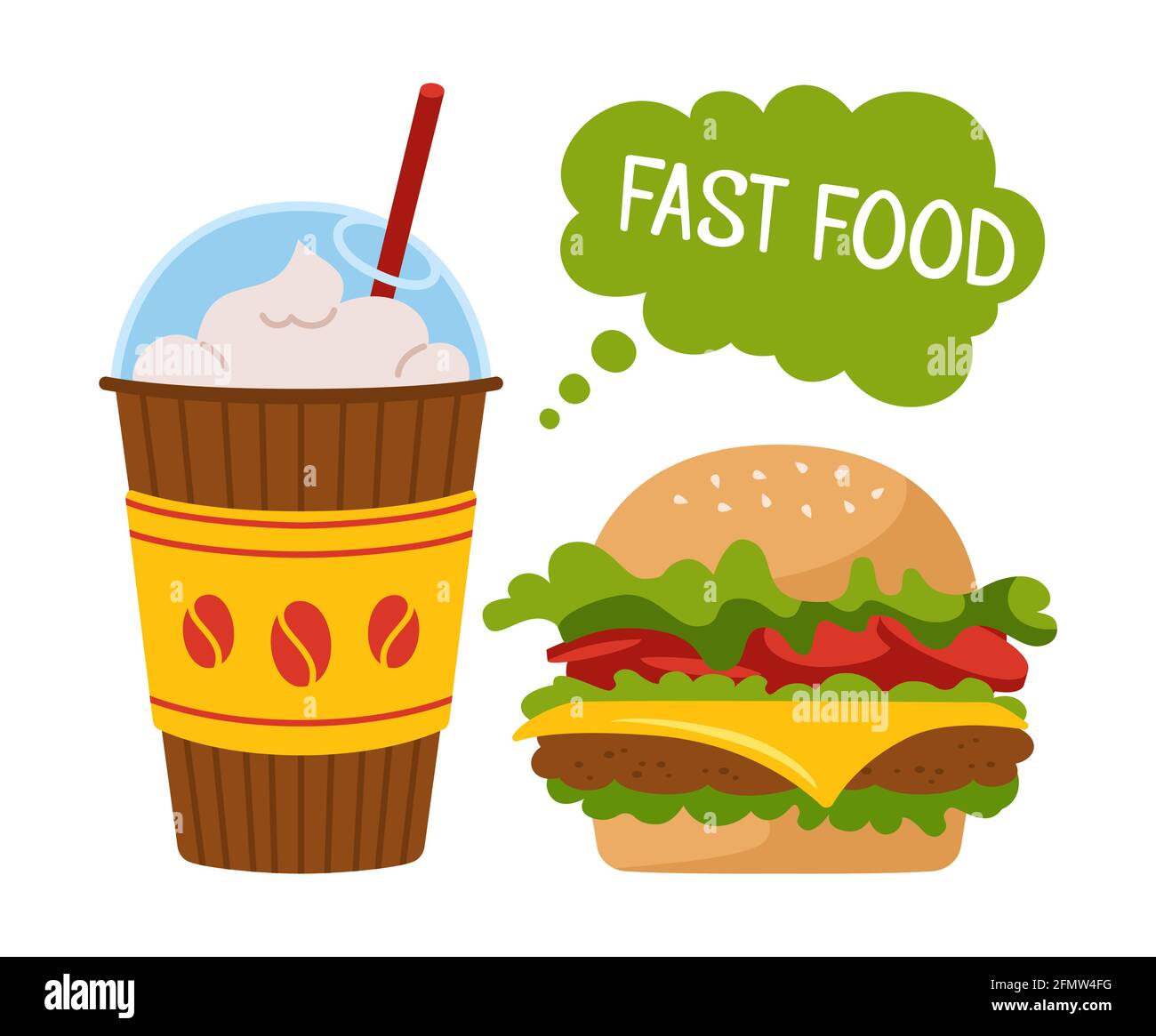 Fast food burger and soda takeaway doodle cartoon set. Hand drawn ...