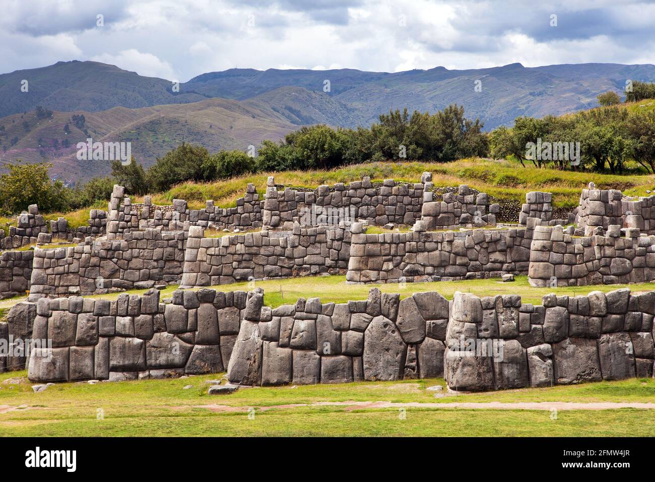 View of Sacsayhuaman, Inca ruins in Cusco or Cuzco town, Peru Stock ...