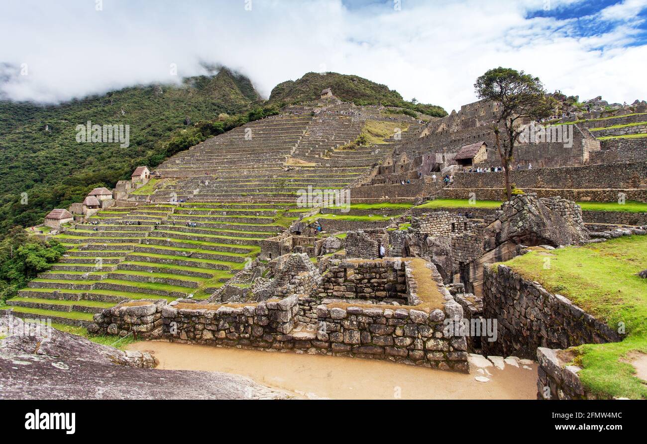 Machu Picchu, panoramic view of peruvian incan town, unesco world ...