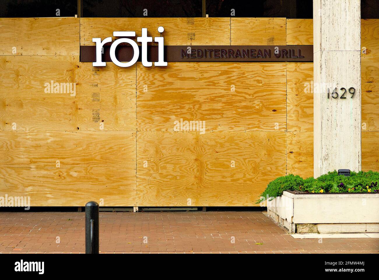 Washington, D.C., USA - November 3, 2020: A Roti restaurant is boarded ...