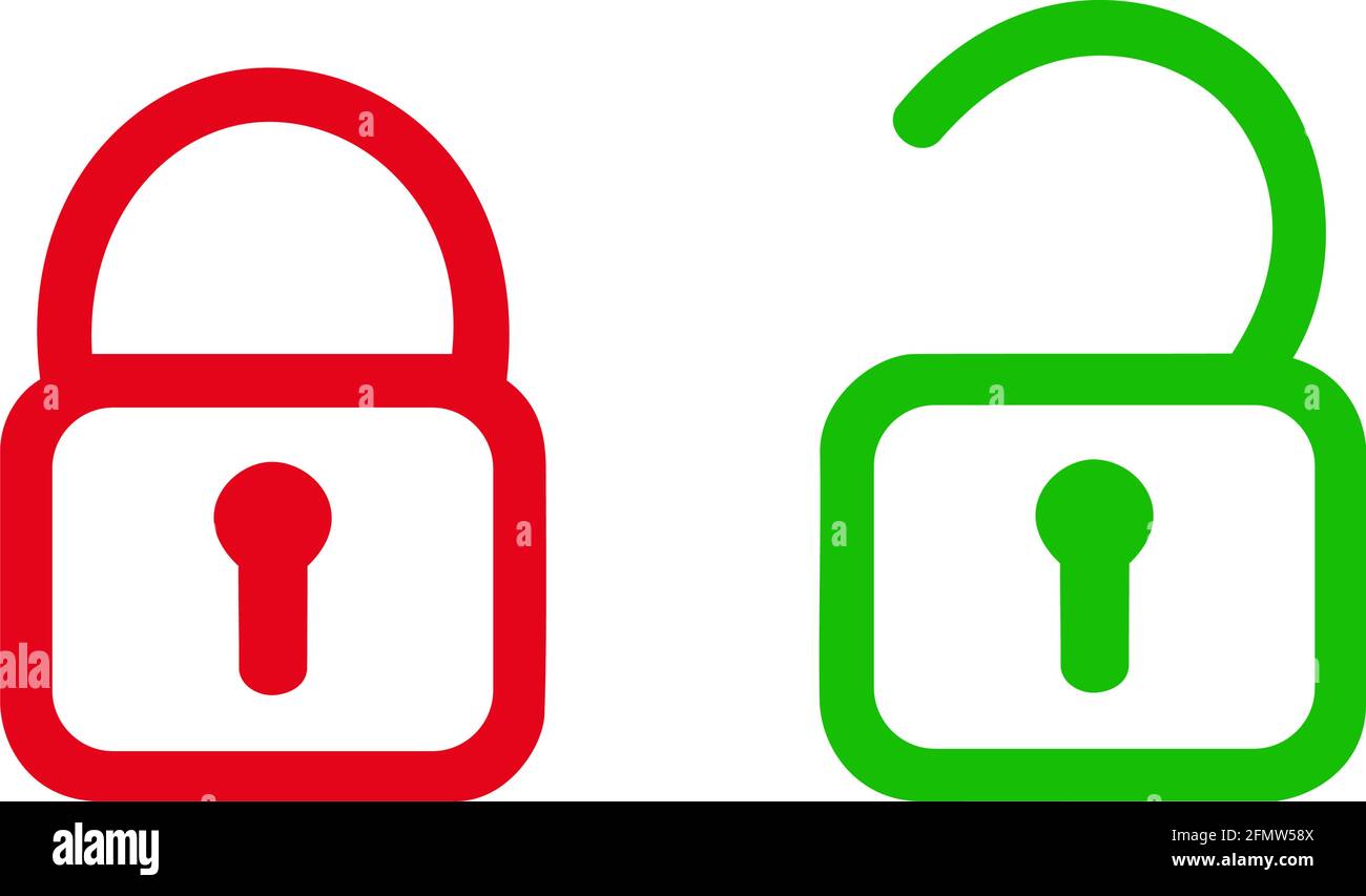 OPEN PADLOCK AND CLOSED PADLOCK ICON. RED AND GREEN WITH WHITE ...