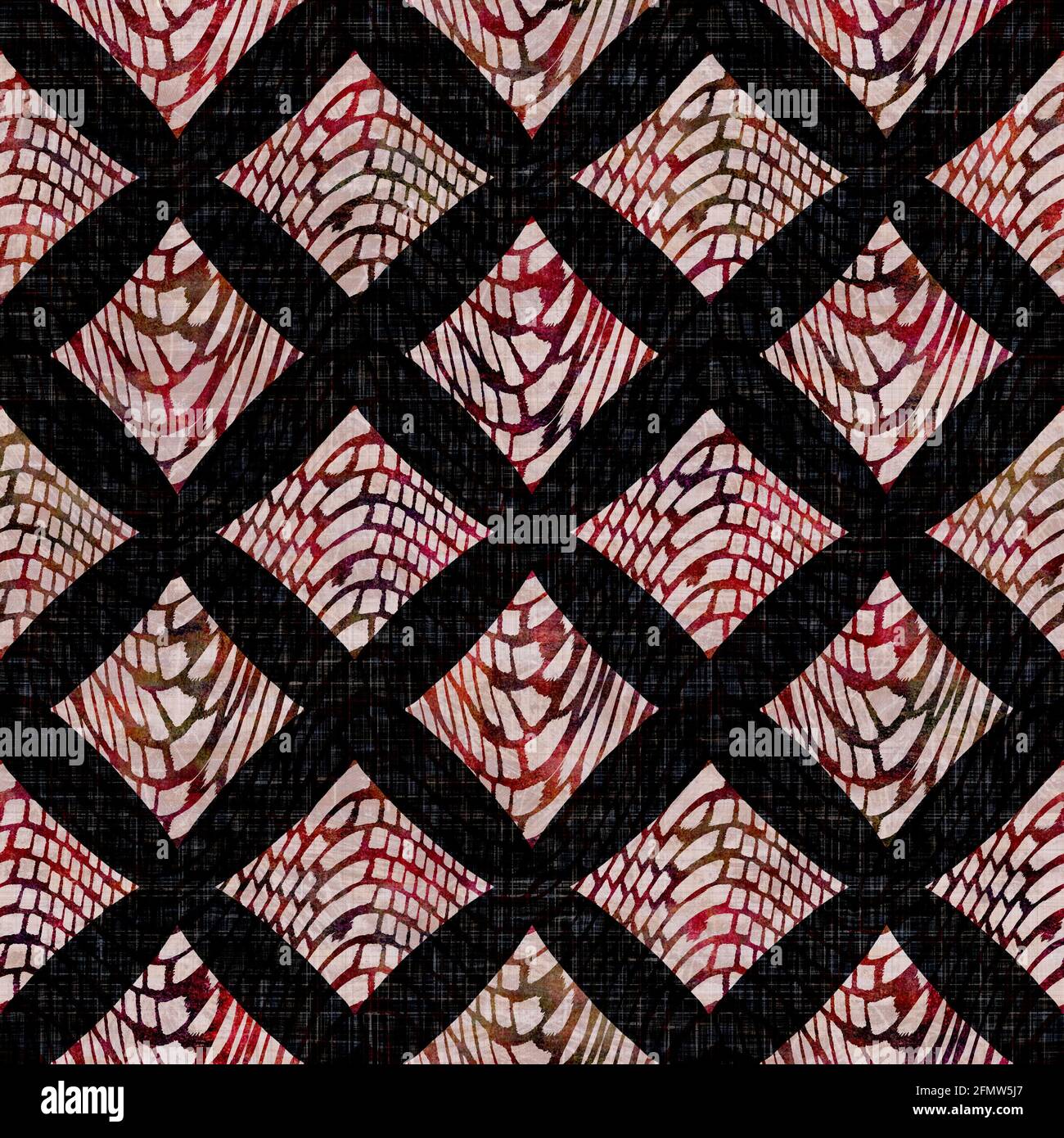 Seamless dark check mosaic block print background. Boho ethnic soft ...