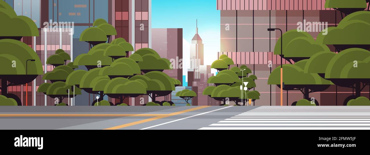 road empty street with crosswalk city buildings skyline modern ...
