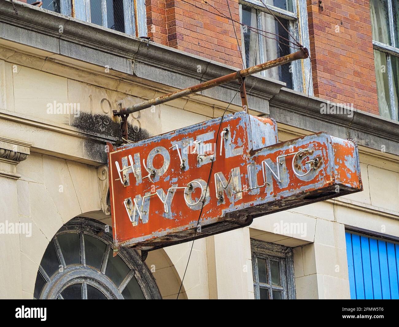 Hotel Wyoming's old neon sign in Mullens WV USA Appalachian Stock Photo ...