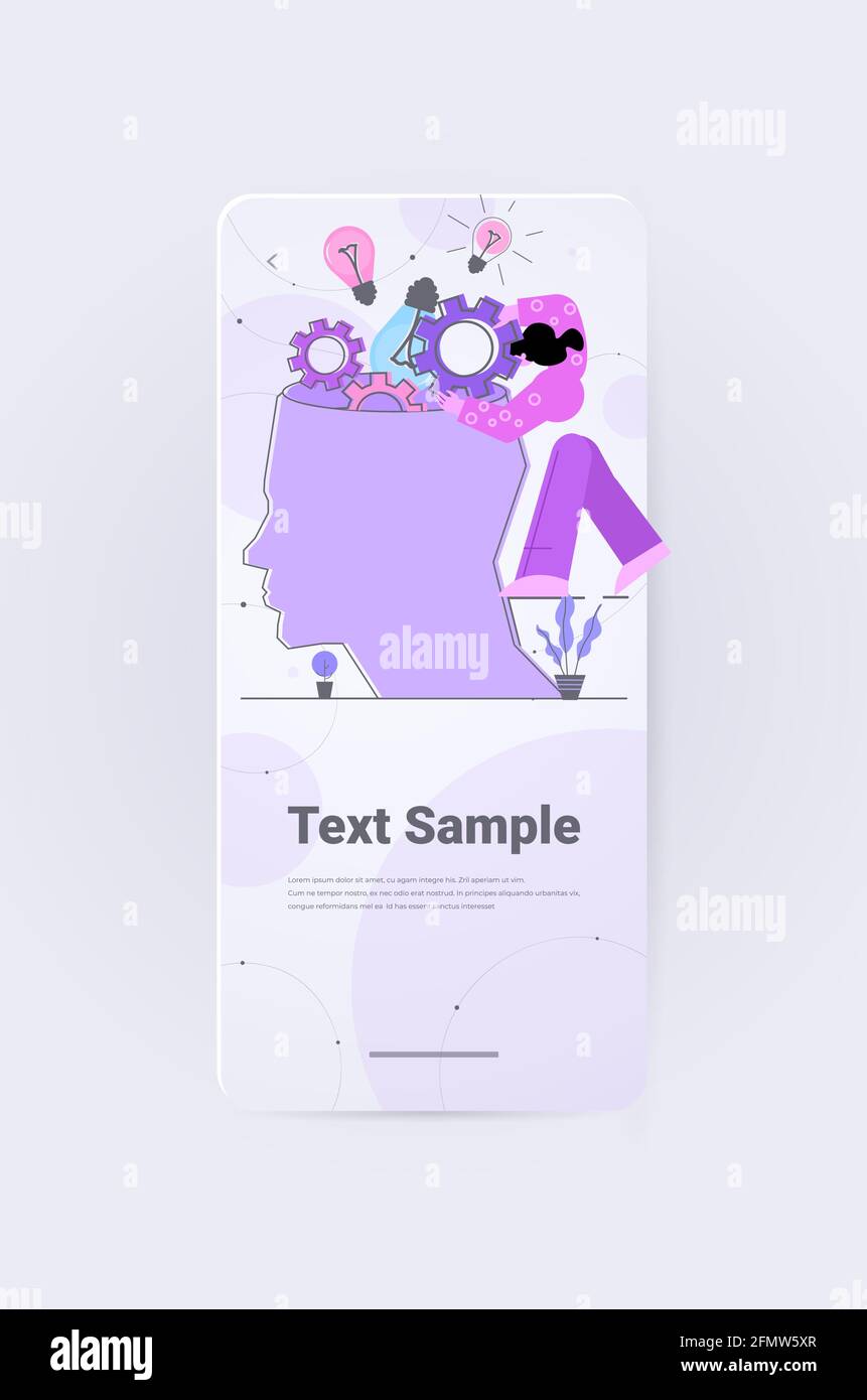 businesswoman putting cogwheels in open human head mental health ...