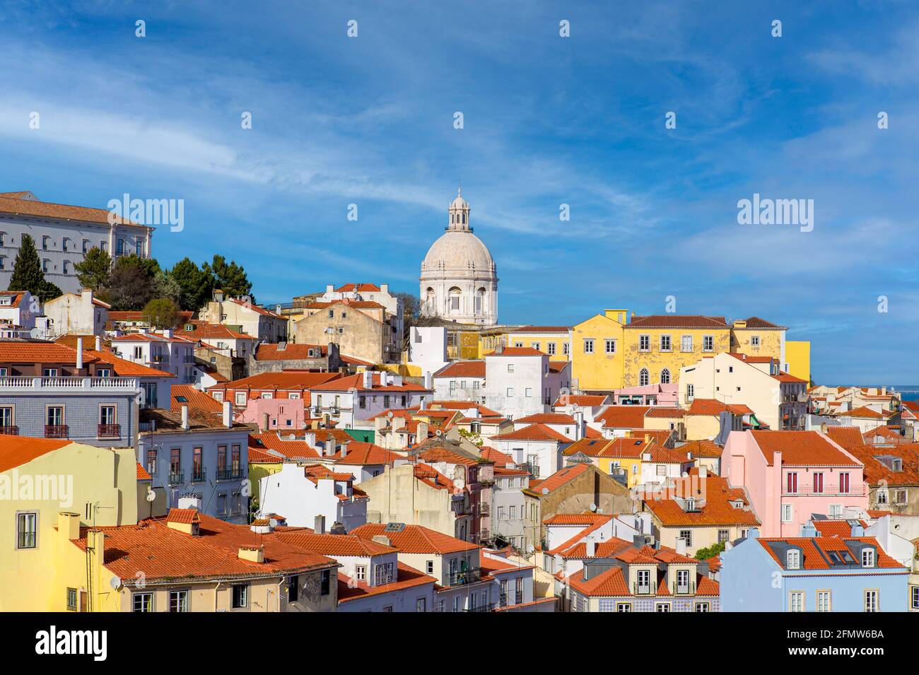 Lisbon, Colorful streets of historic Alfama neighborhood seen from ...