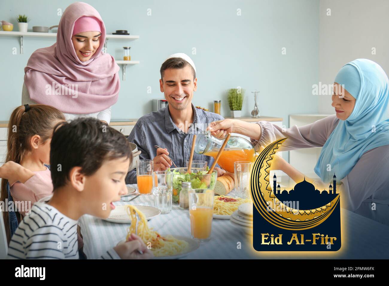 Muslim family celebrating Eid al-Fitr (Festival of Breaking the Fast ...