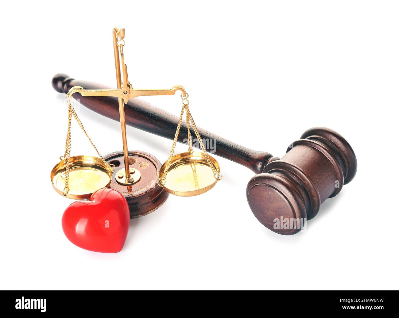 Judge's gavel with justice scales and heart on white background Stock ...