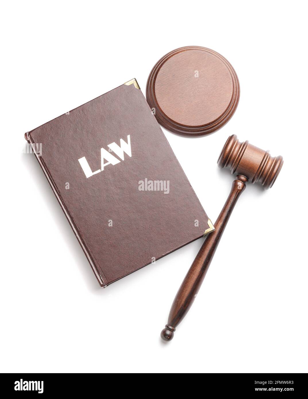 Judge's gavel and law book on white background Stock Photo - Alamy