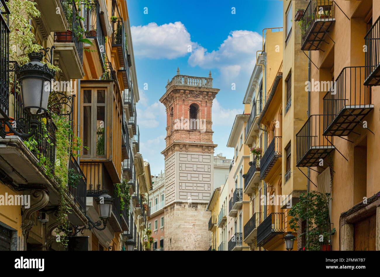 Spain, colorful Valencia streets in historic city center Stock Photo ...