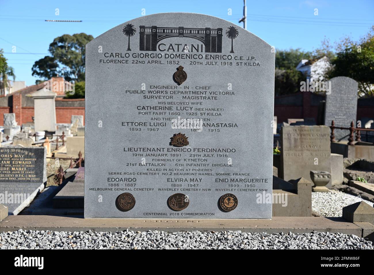 A headstone honouring the Catani family, particularly famed civil ...