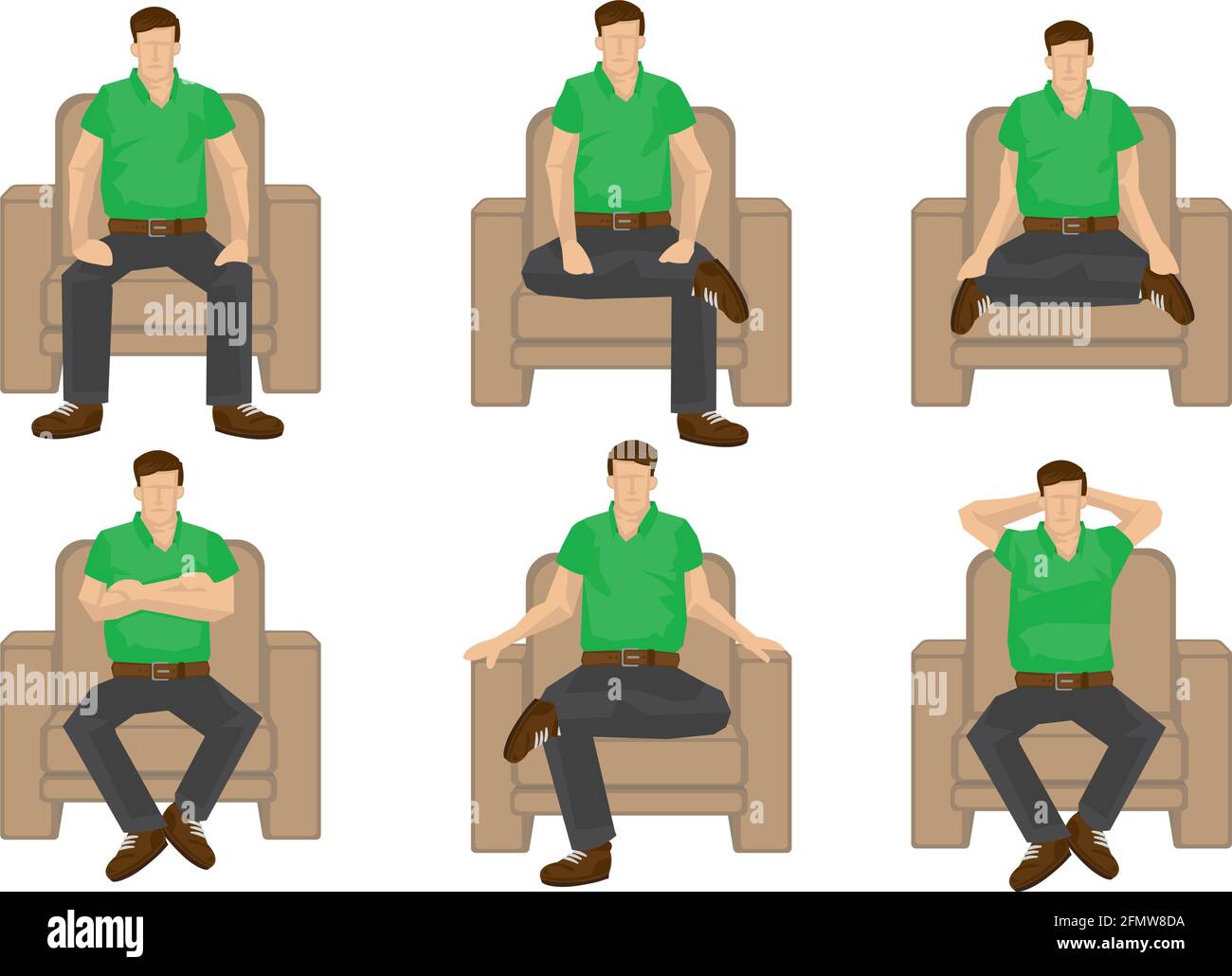 Set of full length casual man in various sitting positions isolated on ...