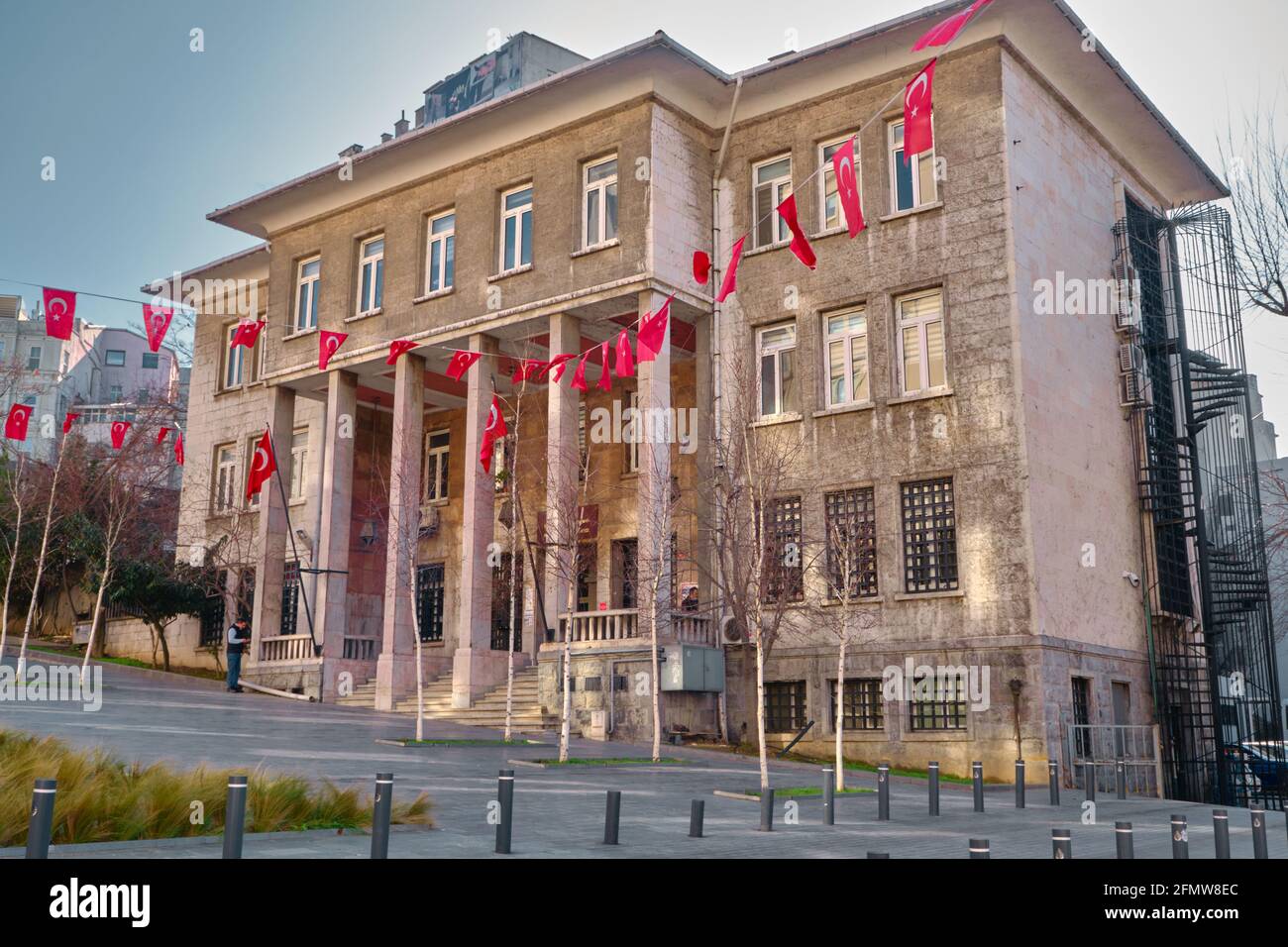 Ancient roman columns and baroque architecture building in Beyoglu ...