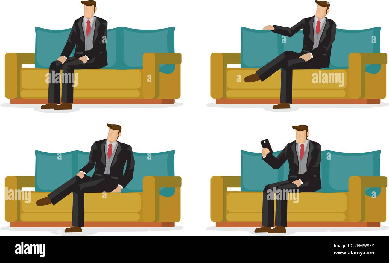 Set of business characters in four sitting positions. Vector ...