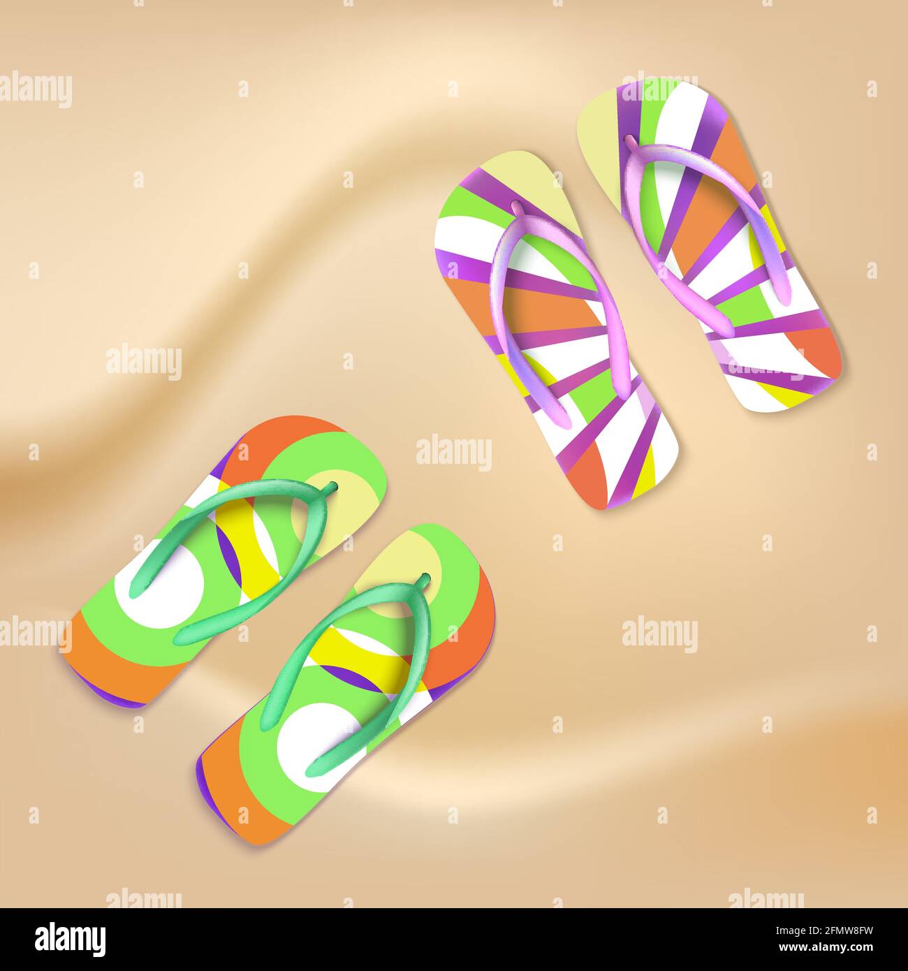 Colored beach slippers the sandy background Stock Vector Image & Art ...