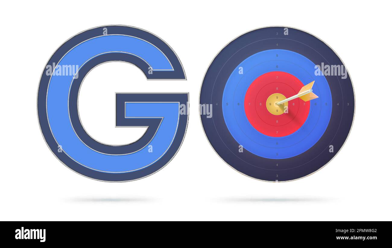 Volumetric text Go. Target board with arrow in center Stock Vector ...