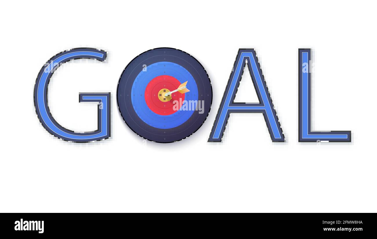 Volumetric text Goal. Target board with arrow in center. Vector ... Volumetric text Goal. Target board with arrow in center. Vector ...