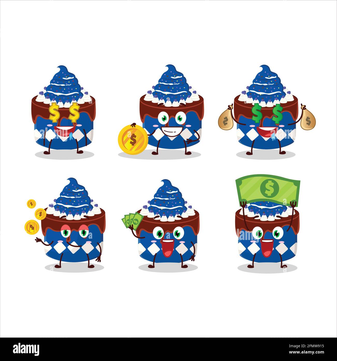 Sweety cake blueberry cartoon character with cute emoticon bring money ...