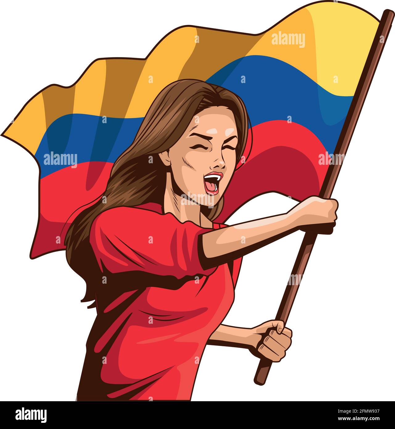 colombian woman waving flag Stock Vector Image & Art - Alamy