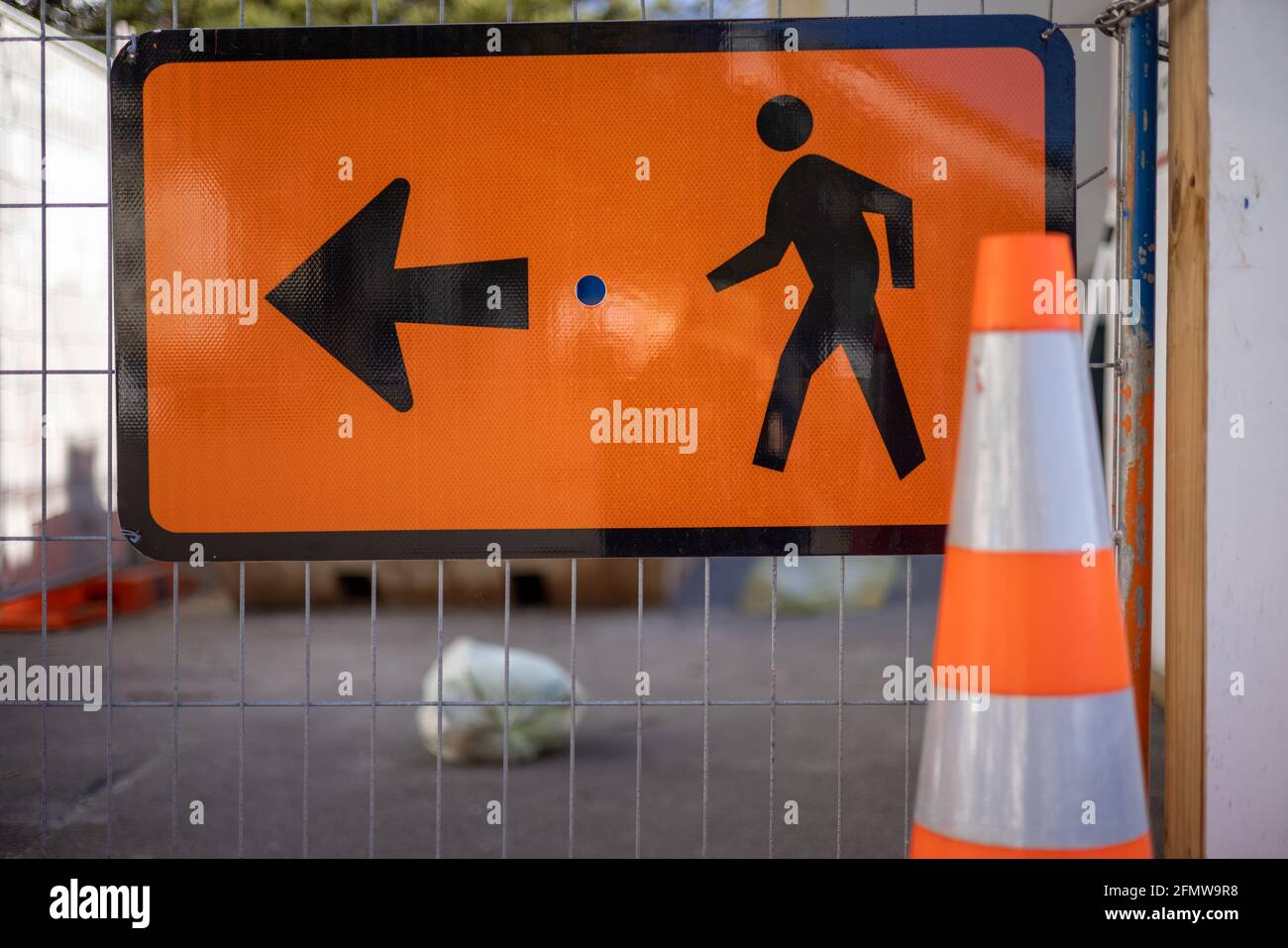 Pedestrian Detour Construction Sign with traffic cone, Wellington New ...