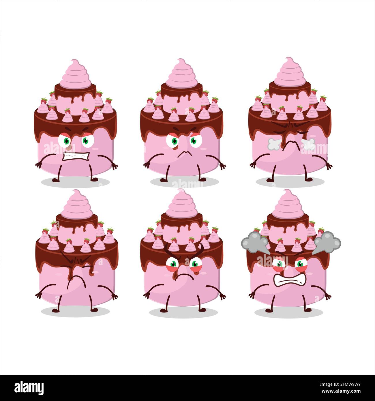 Sweety cake strawberry cartoon character with various angry expressions ...