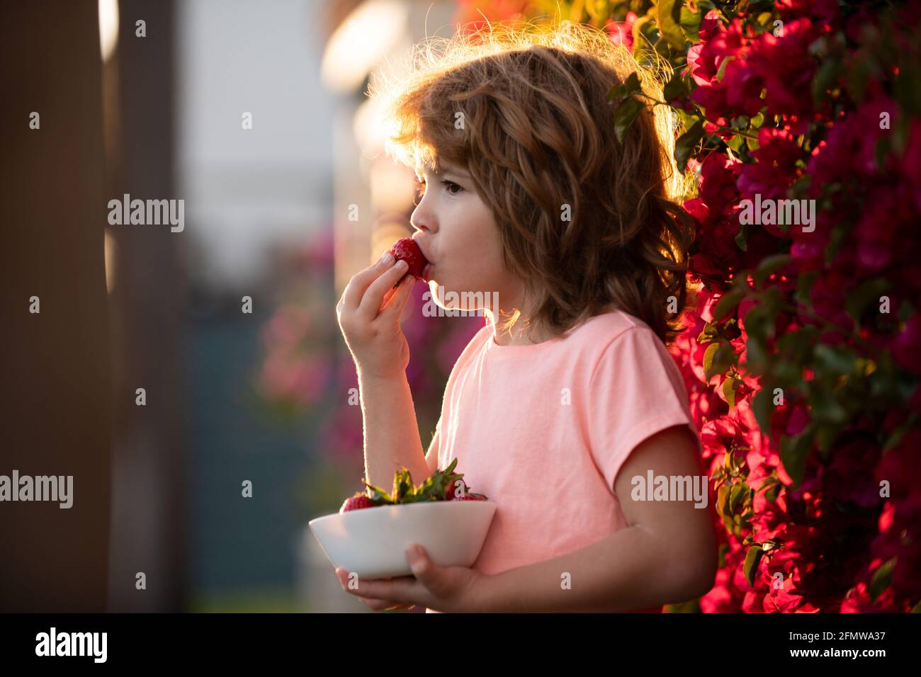 Adorable kid eating strawberry. Healthy kids food Stock Photo - Alamy