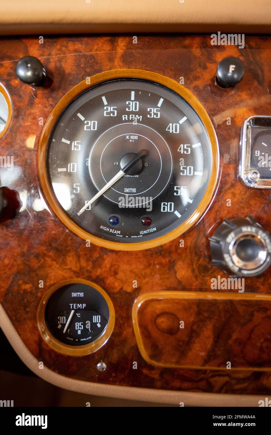 Rev Counter in a Walnut wooden Dash of a 1960s Alvis Classic Car, New ...
