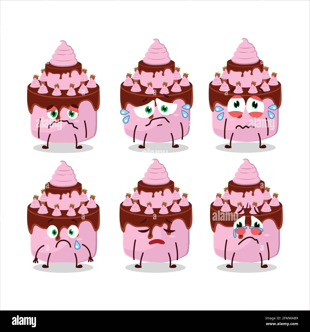 Sweety cake strawberry cartoon character with sad expression. Vector ...
