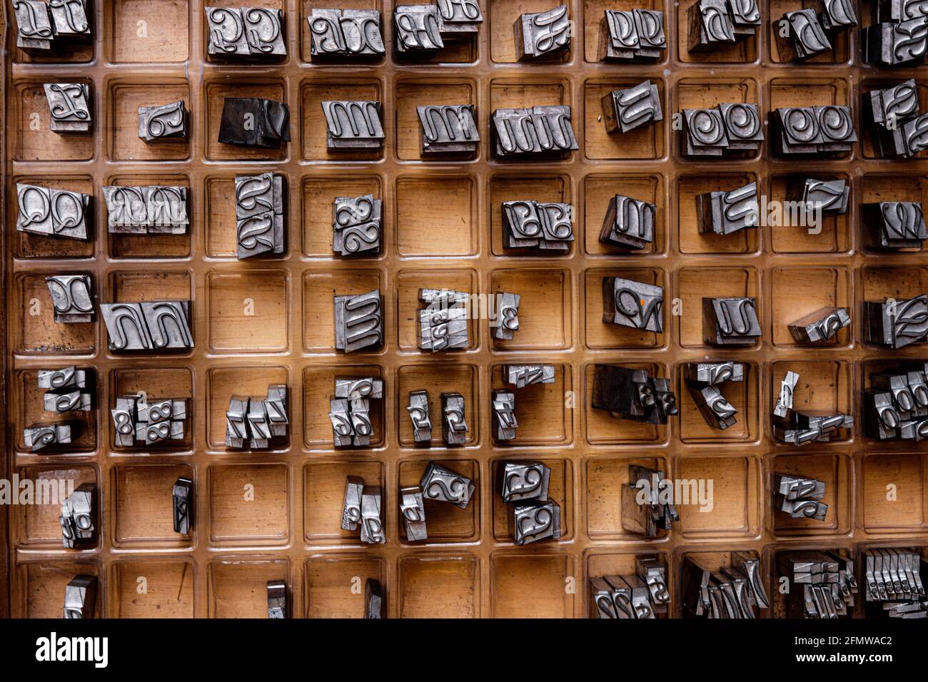 Letterpress, Printing slugs and letters in drawer Stock Photo - Alamy