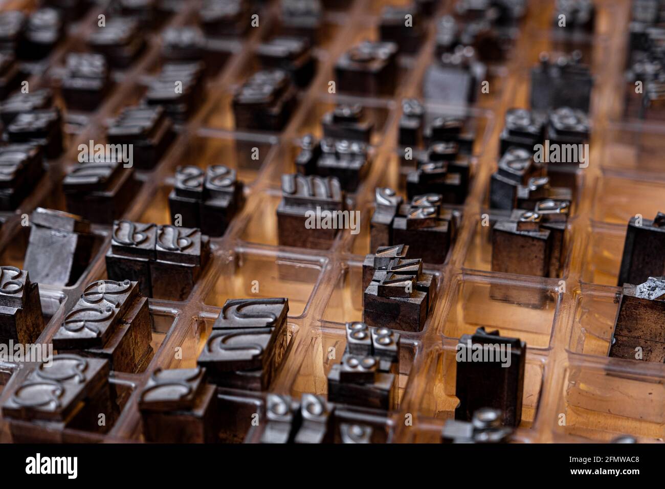 Letterpress, Printing slugs and letters in drawer Stock Photo - Alamy