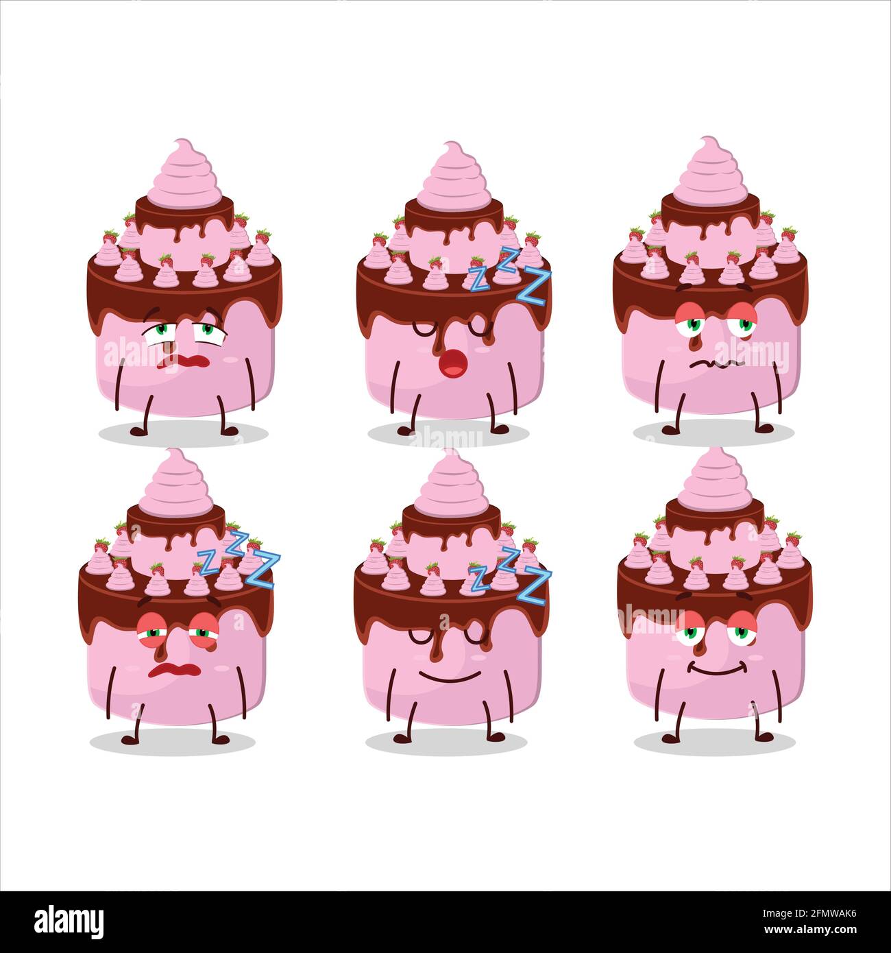 Cartoon character of sweety cake strawberry with sleepy expression ...