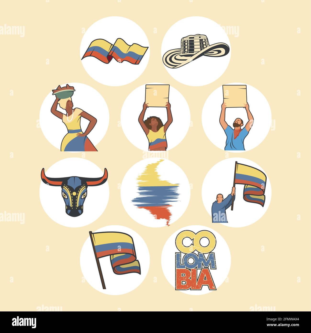 ten colombia country set icons Stock Vector Image & Art - Alamy