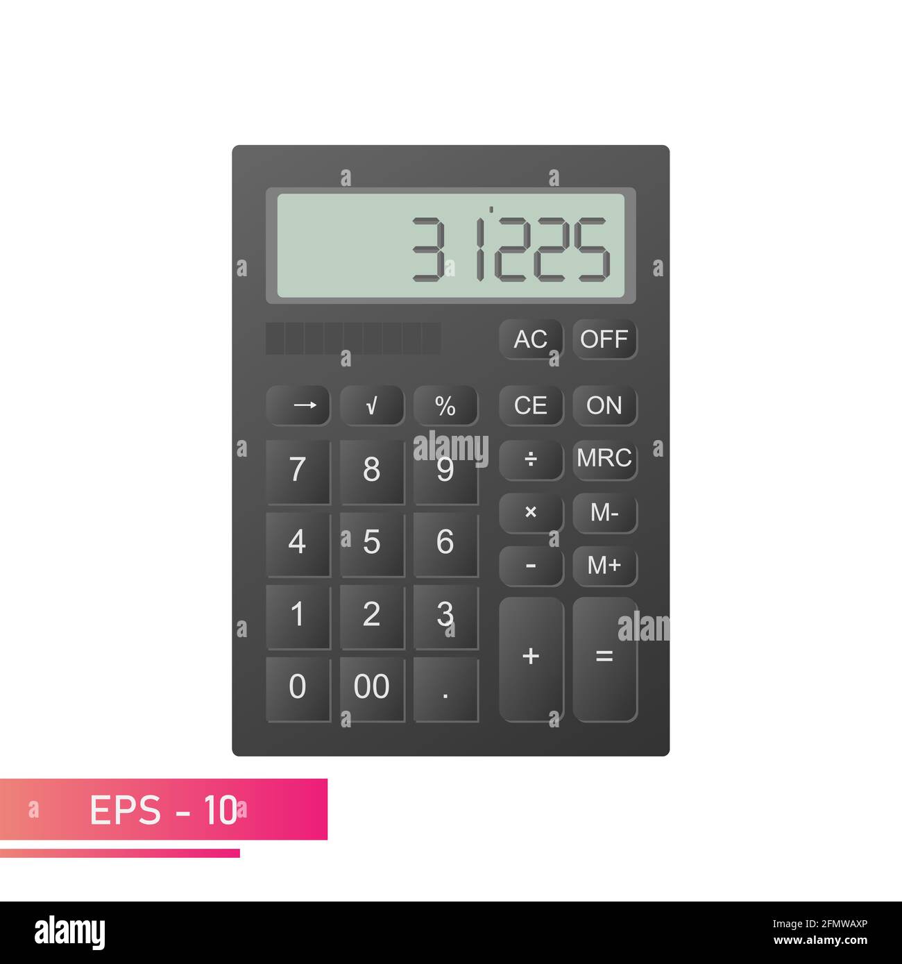 A modern digital calculator with symbols on the keys in a simple black ...