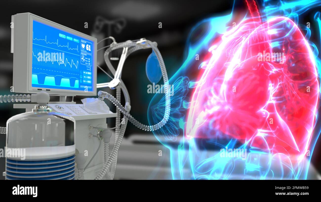 lungs and ICU lung ventilator, cg medical 3d illustration Stock Photo ...