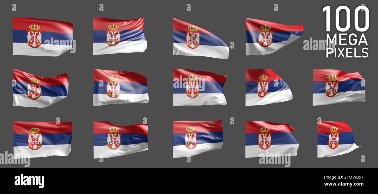 many different realistic renders of Serbia flag isolated on grey ...