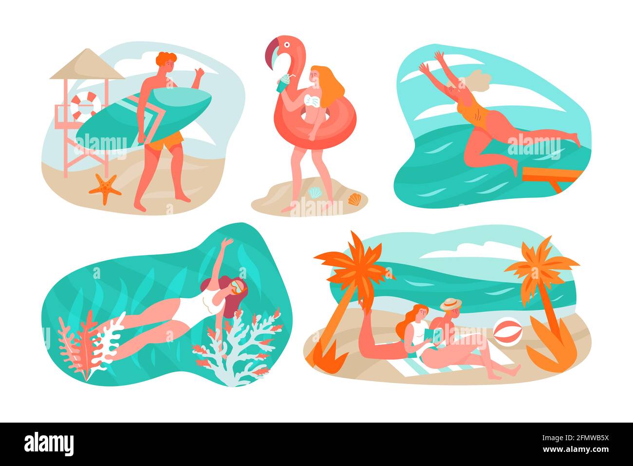 Flat summer scenes collection Vector illustration Stock Vector Image ...