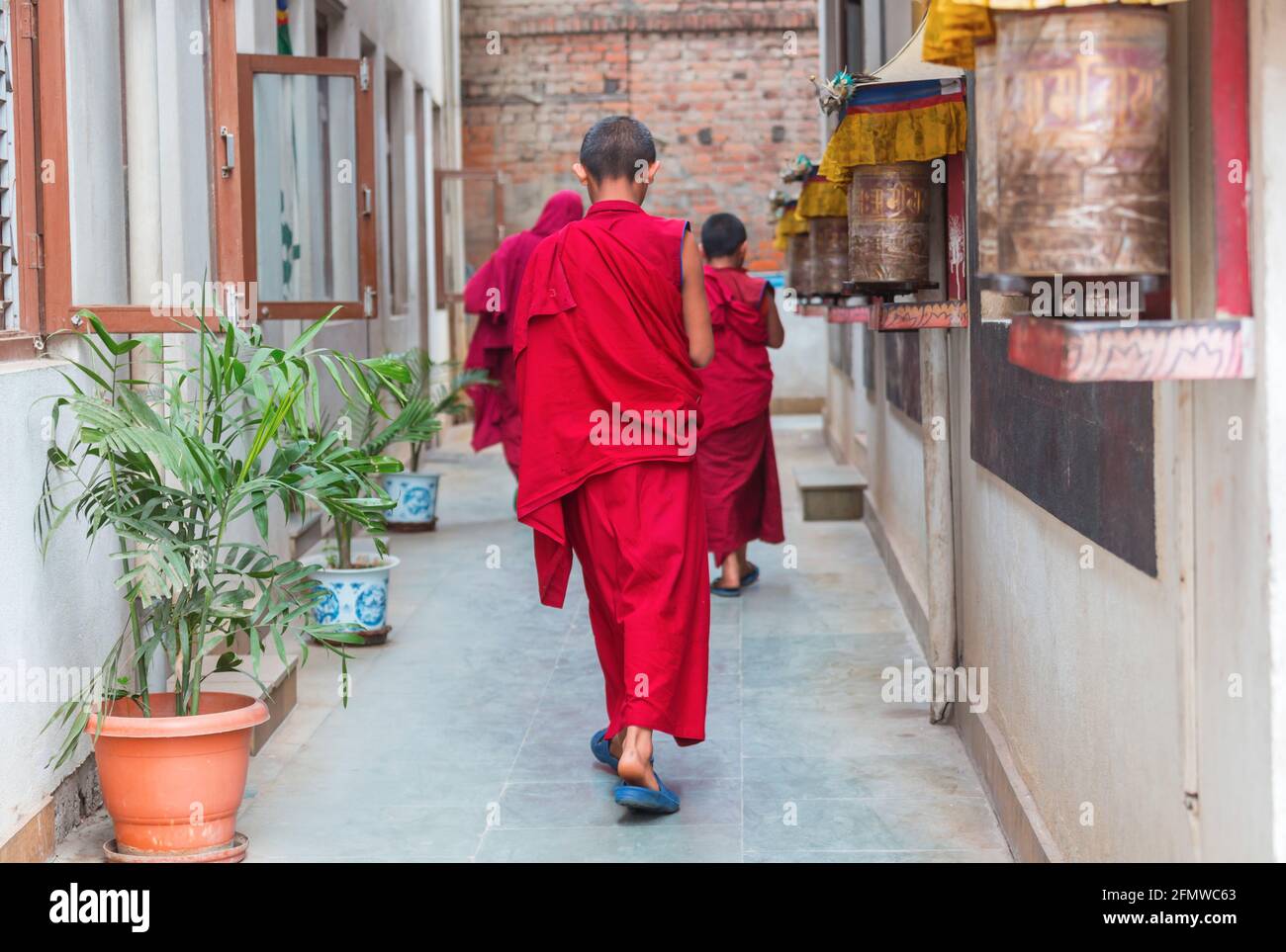 Monks in buddhist monastery, Nepal Stock Photo - Alamy