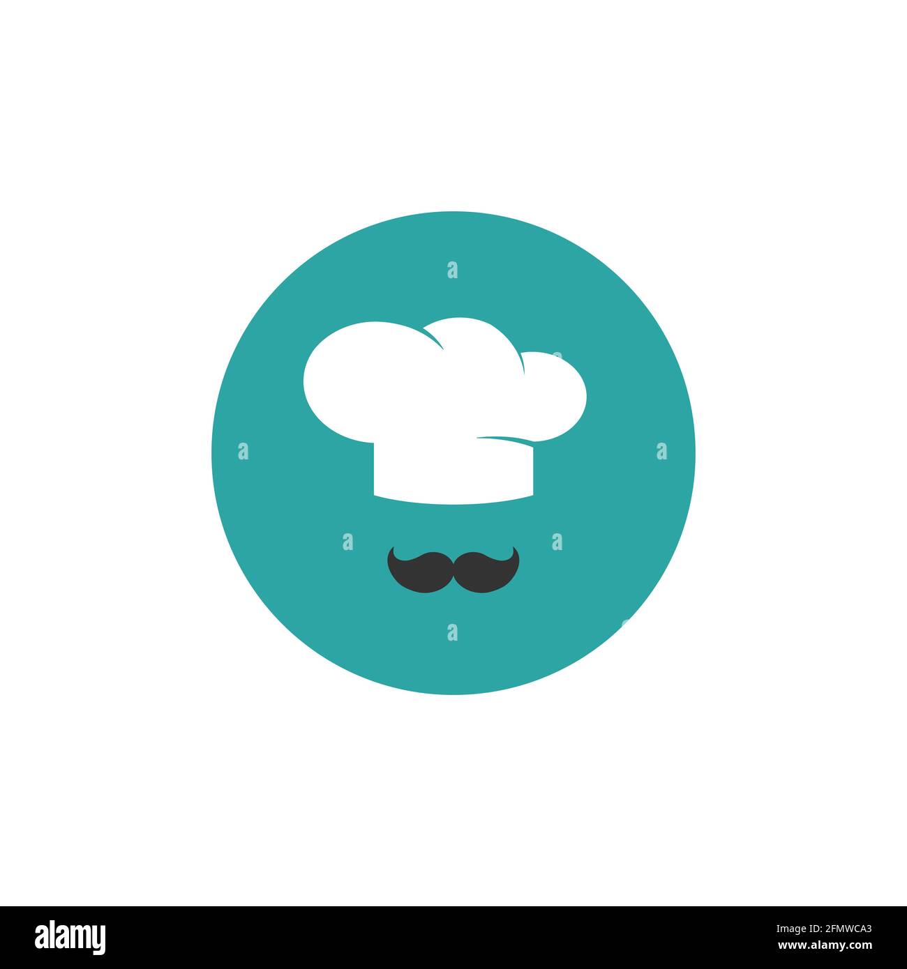 Chef cook cap with mustaches in blue circle. icon isolated on white ...