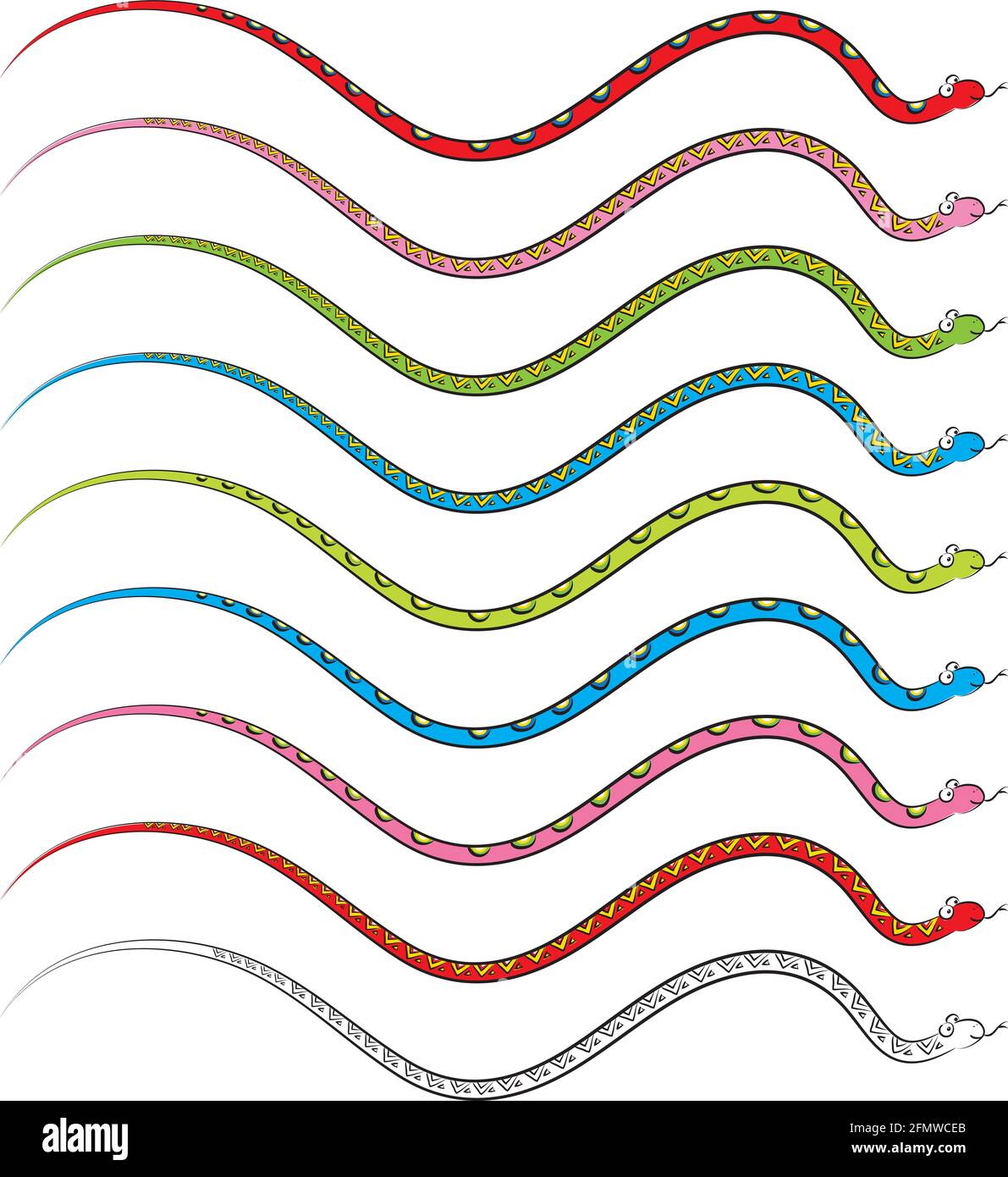 colourful cartoon long snake set Stock Photo - Alamy