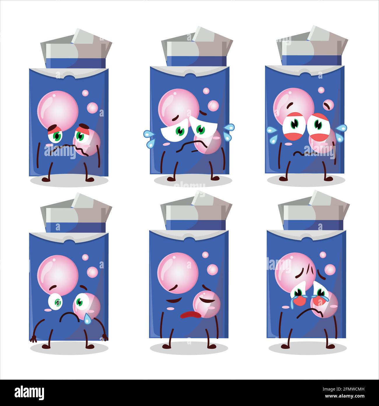 Blue bubble gum cartoon character with sad expression. Vector ...