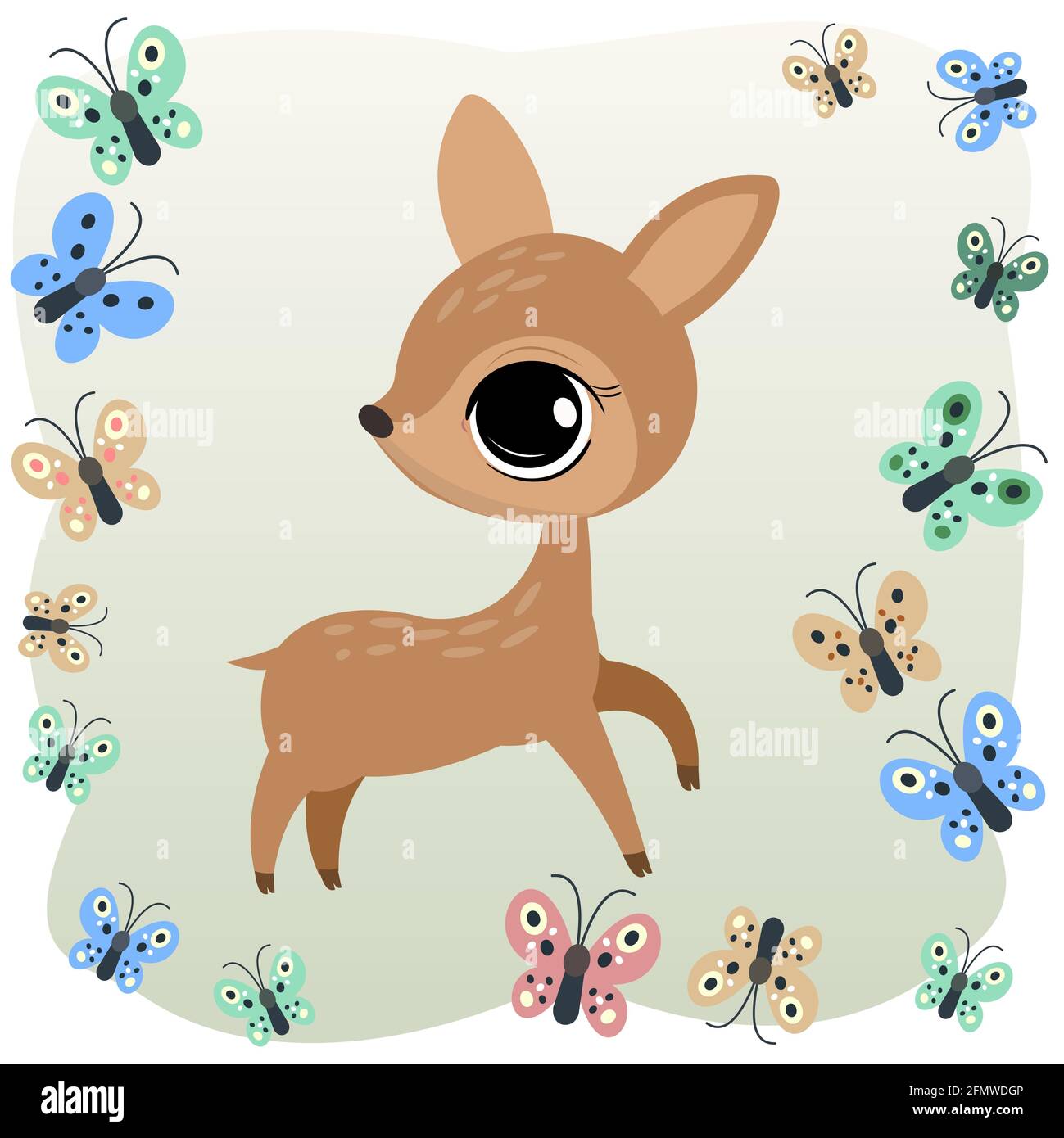 A little baby fawn without horns. Isolated object on a white background ...