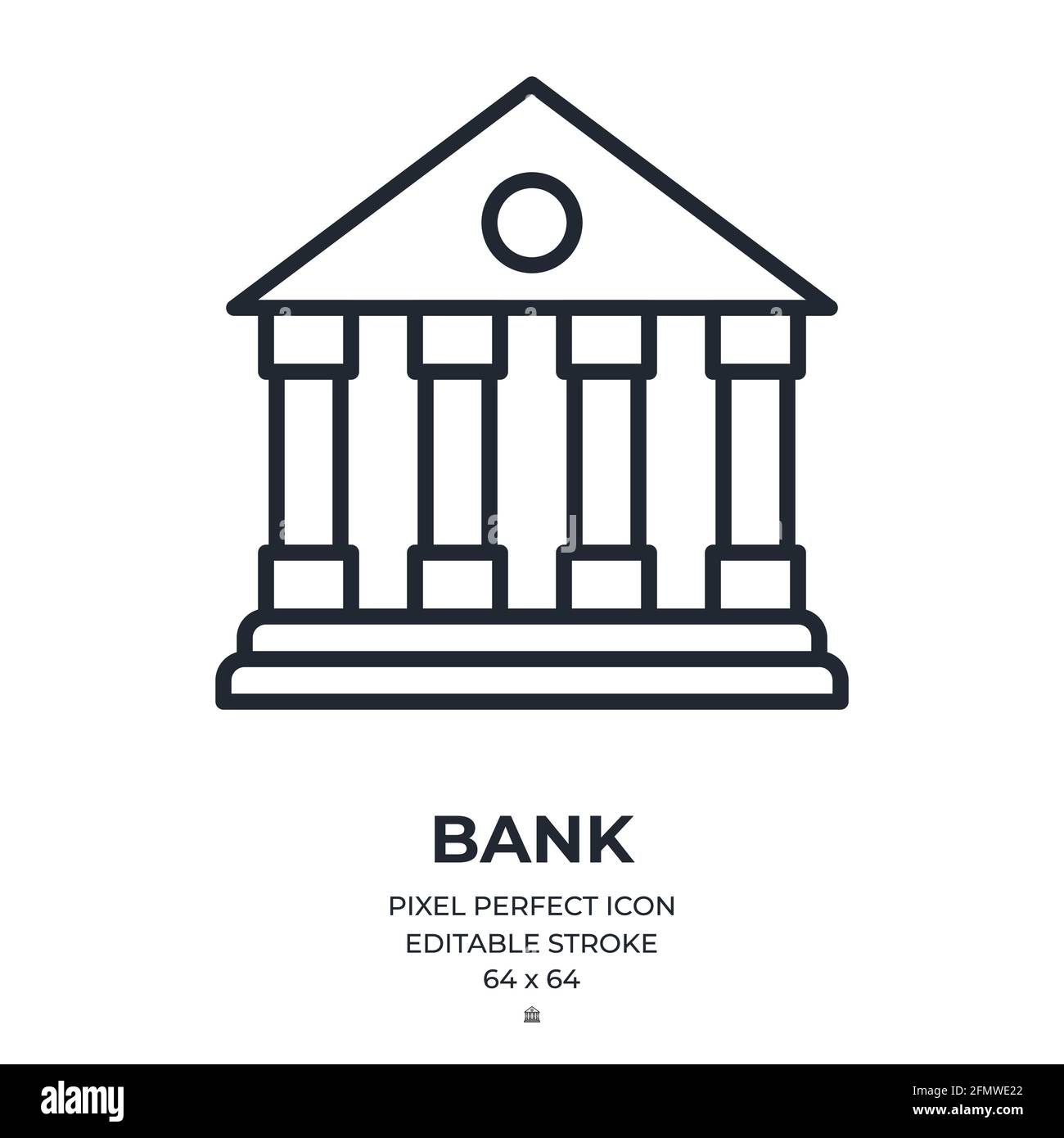 Bank editable stroke outline icon isolated on white background flat ...
