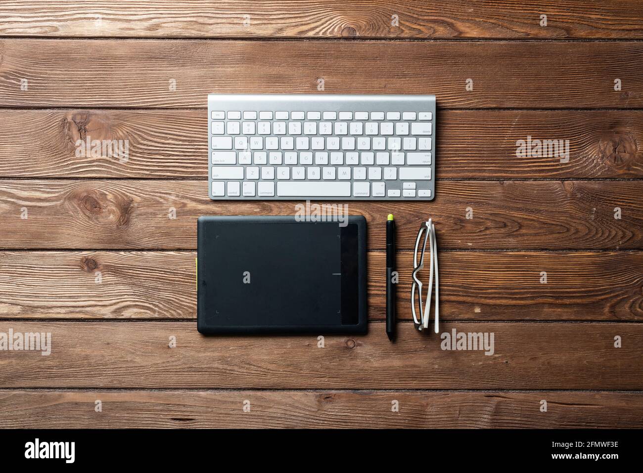 Top view office workspace composition Stock Photo - Alamy